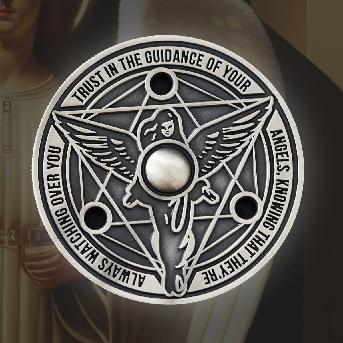 Angel Number Spinning Oracle Deck Coin, Ant. Silver – scylo