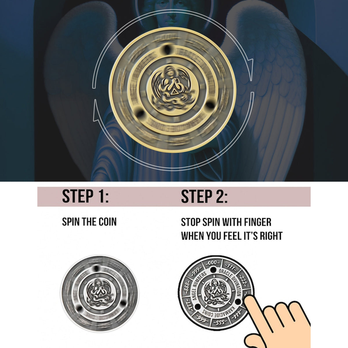 Angel Number Spinning Oracle Deck Coin, Ant. Gold – scylo